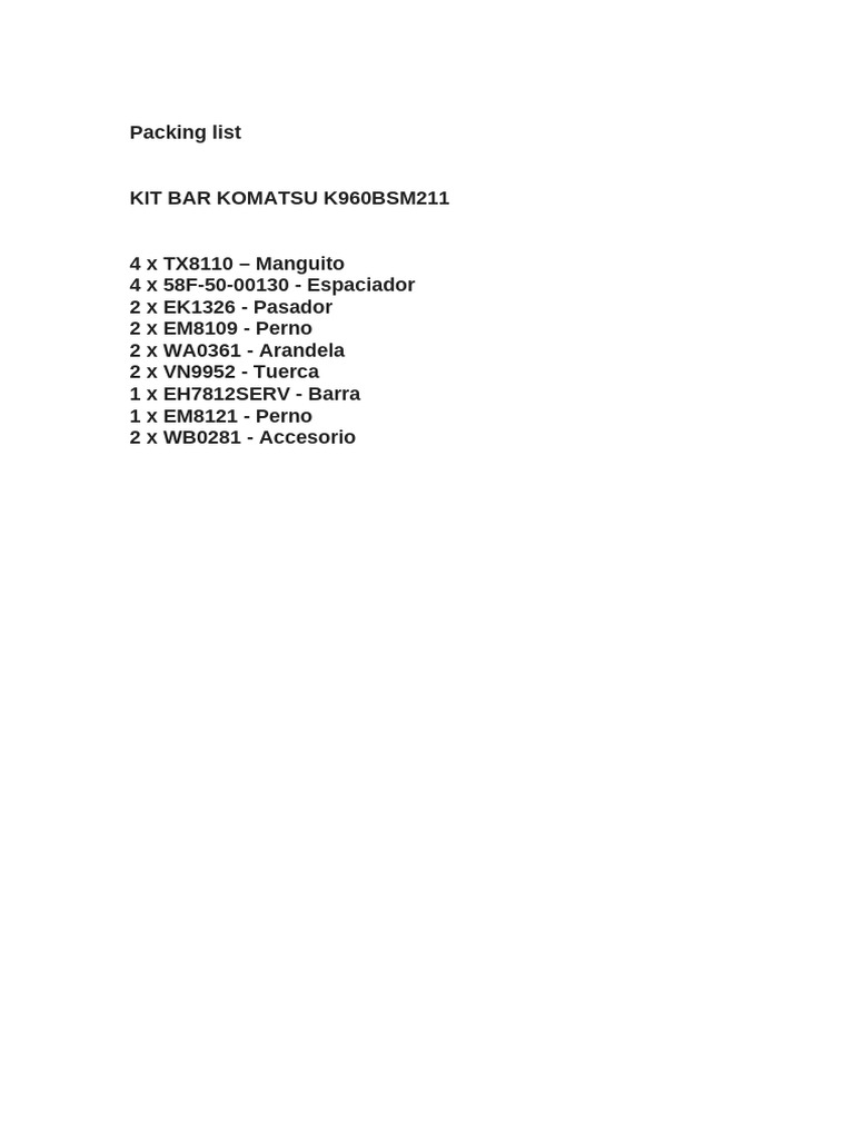 Packing List Kit Bar | PDF