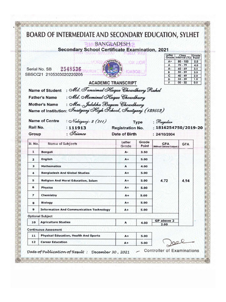 SSC Mark Sheet | PDF