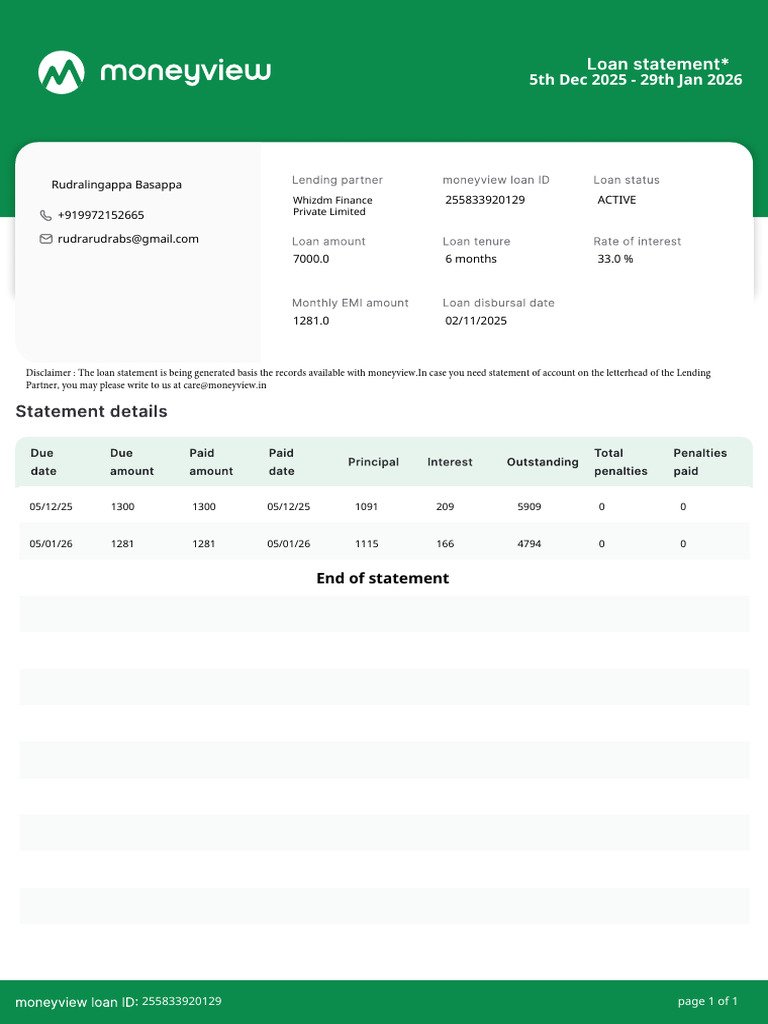 Loan Statement 29-01-2026 | PDF