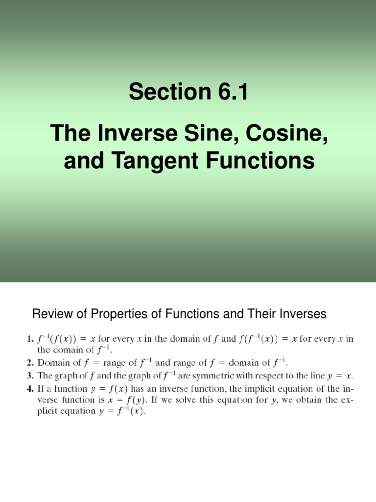 Inverse Sine, Cosine, Tangent Functions | PDF