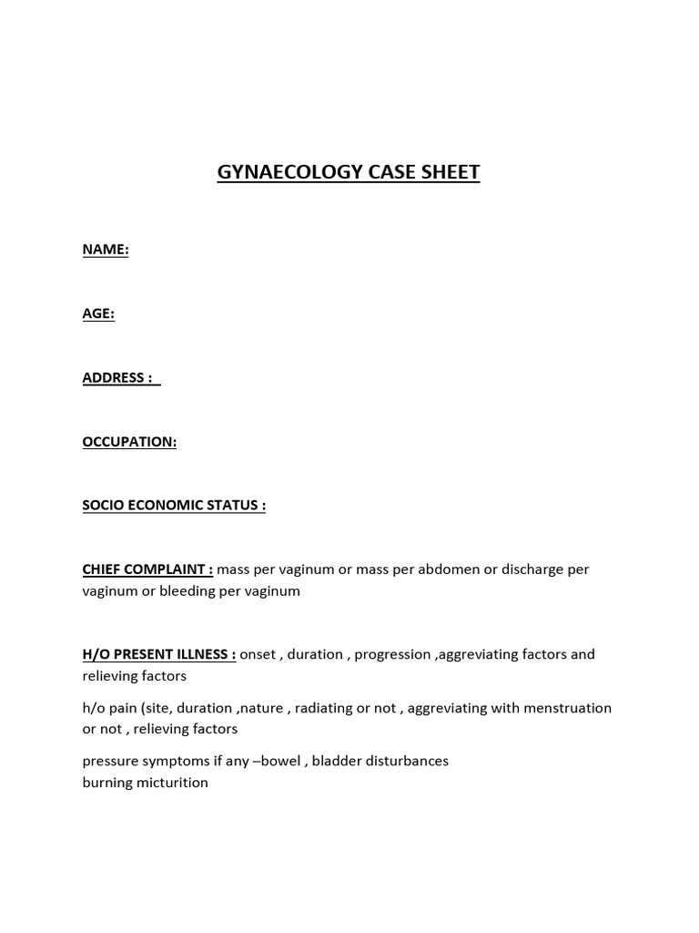 Gynaecology Case Sheet-1 | PDF | Menstruation | Pregnancy