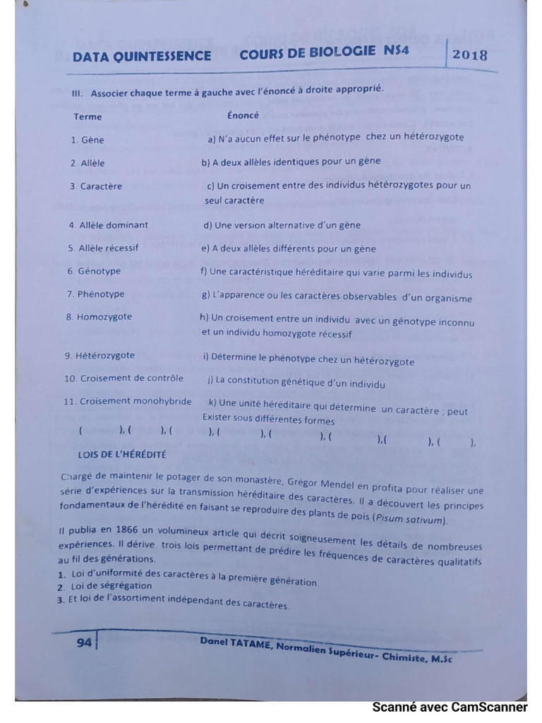 Lois de Mendel Et TestCross | PDF