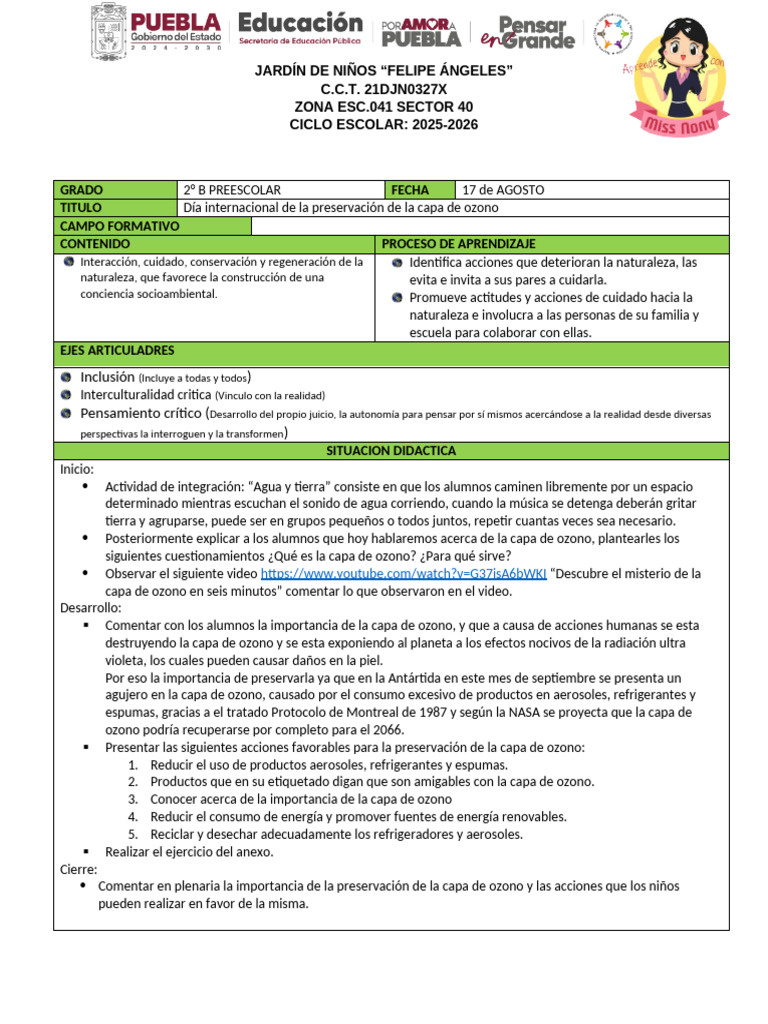 Capa de Ozono.planeacion[2] | PDF | Educación de la primera infancia | Naturaleza