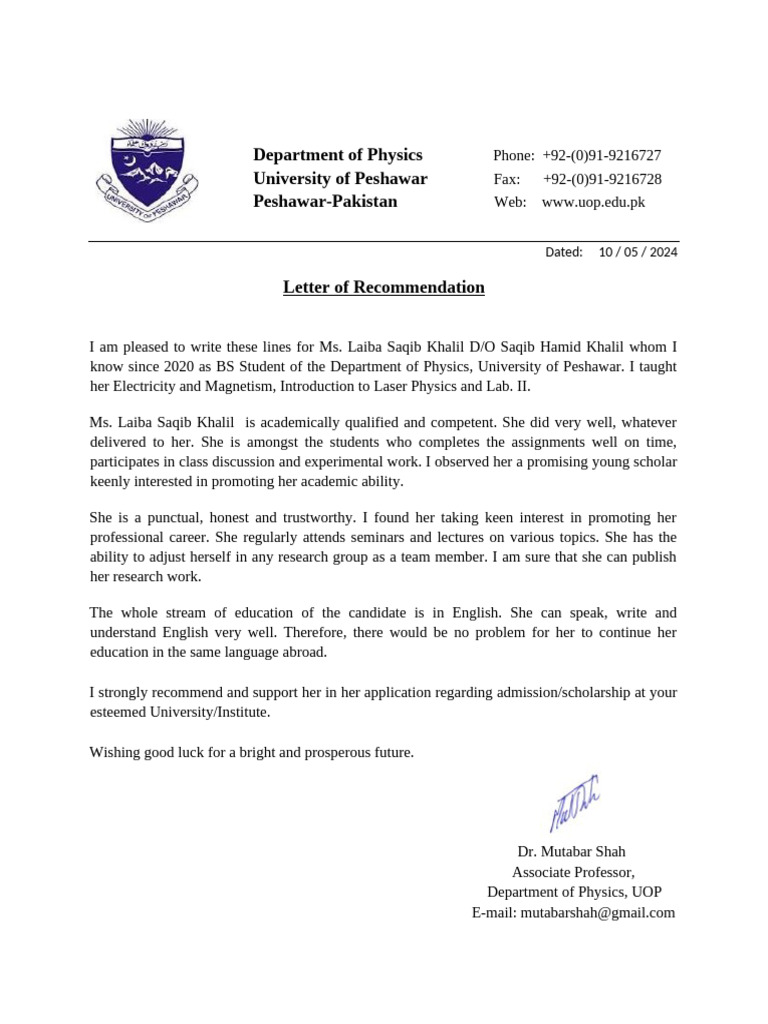 Laiba Sqib Ref Sir Mutabar | PDF