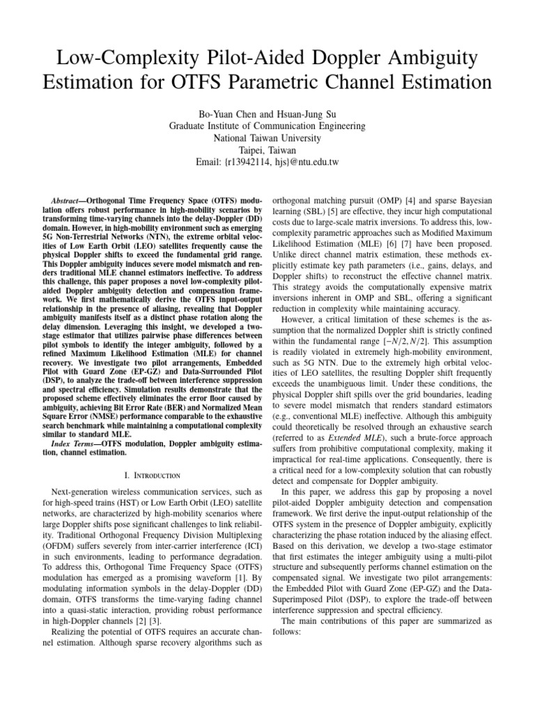 Low-Complexity Pilot-Aided Doppler Ambiguity Estimation For OTFS ...