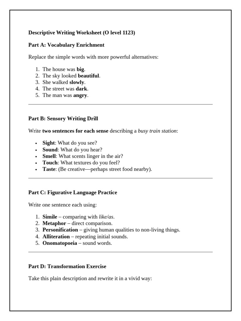 Descriptive Writing Worksheets | PDF | Friendship