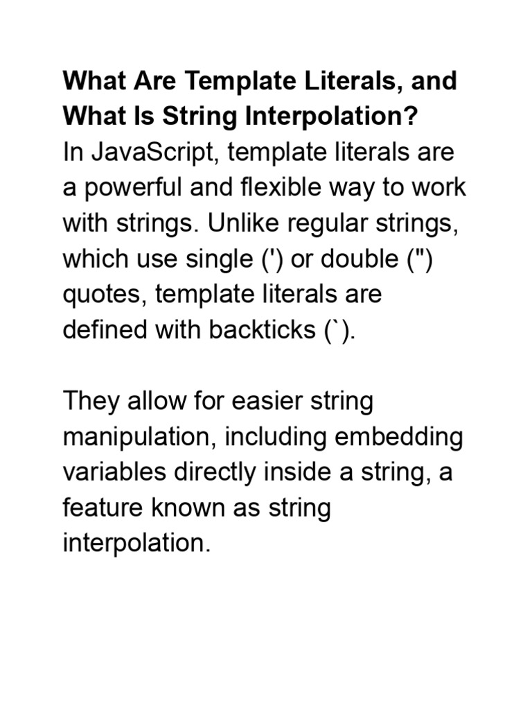 What Are Template Literals, and What Is String Interpolation | PDF ...