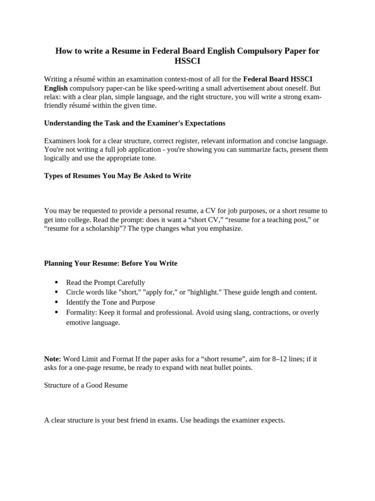 How To Write A Resume in Federal Board English Compulsory Paper For ...