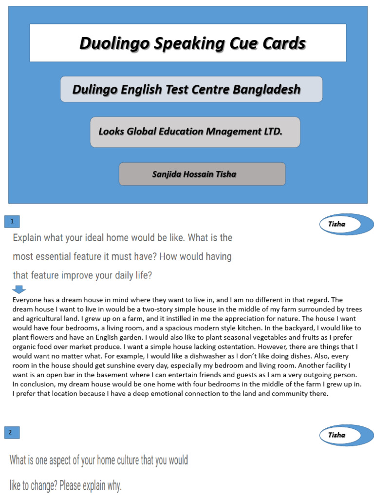Duolingo Speaking Cue Cards | PDF | Chef | Learning