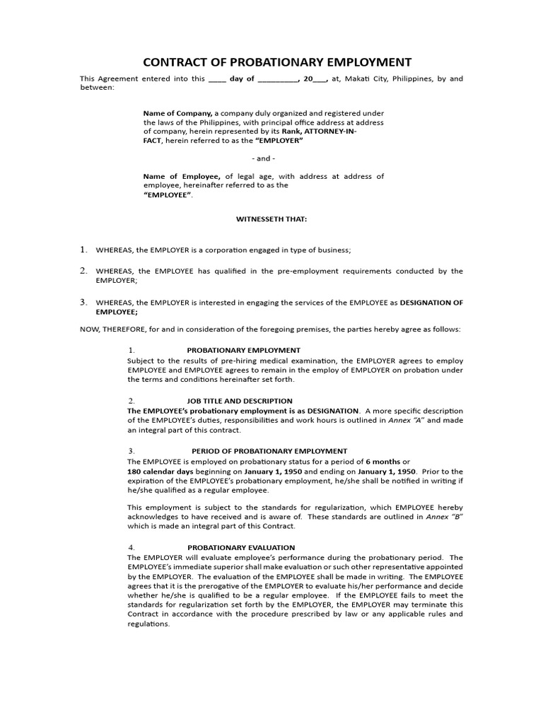 Probationary Employment Contract | PDF | Employment | Probation