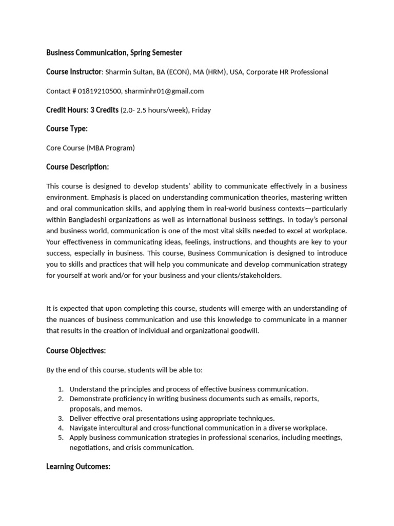 Business Comm Course Outline - EWU | PDF | Communication | Social ...