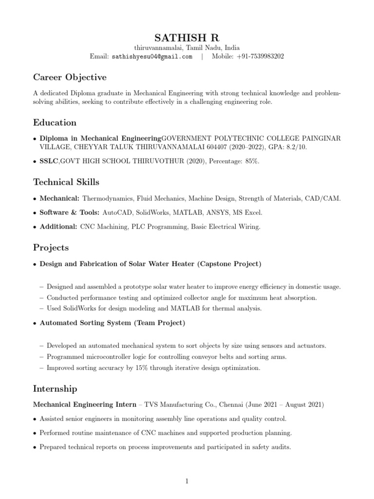 Sathish R: Career Objective | PDF