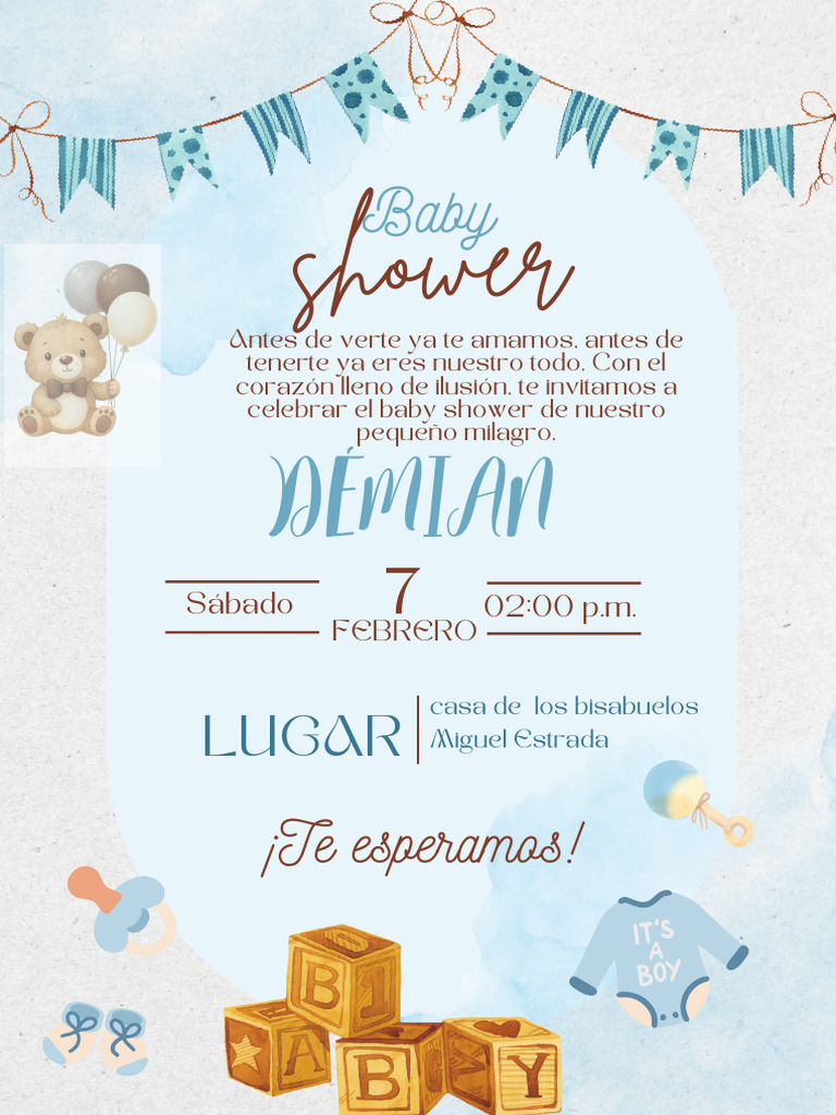 Tarjeta Virtual de Invitación Baby Shower Niño Acuarela Azul (2) | PDF