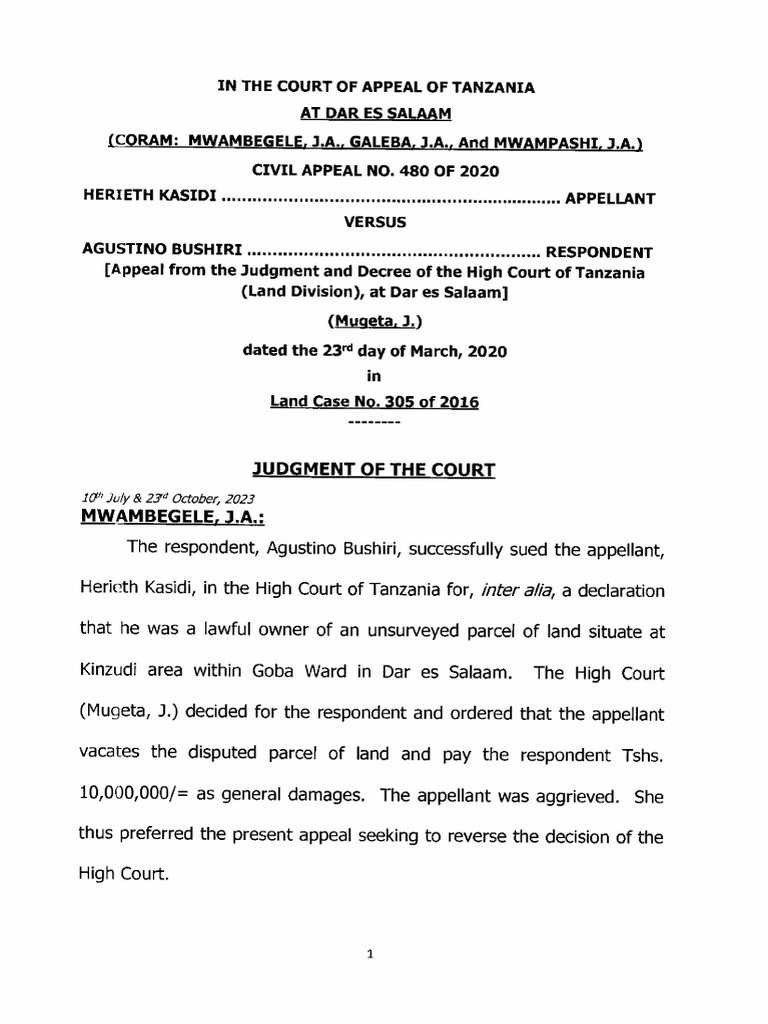 Herieth Kasidi vs Agustino Bushiri (Civil Appeal No 480 of 2020) 2023 ...