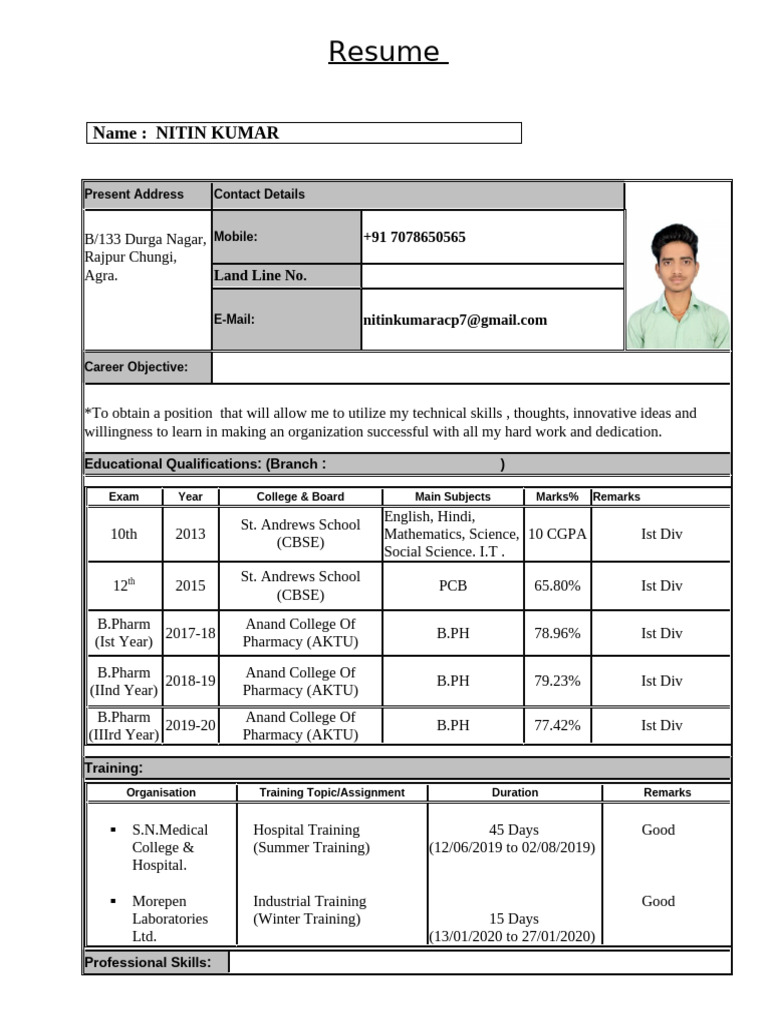 Resume Format For AEC - 2021 Batch EDIT | PDF | Qualifications