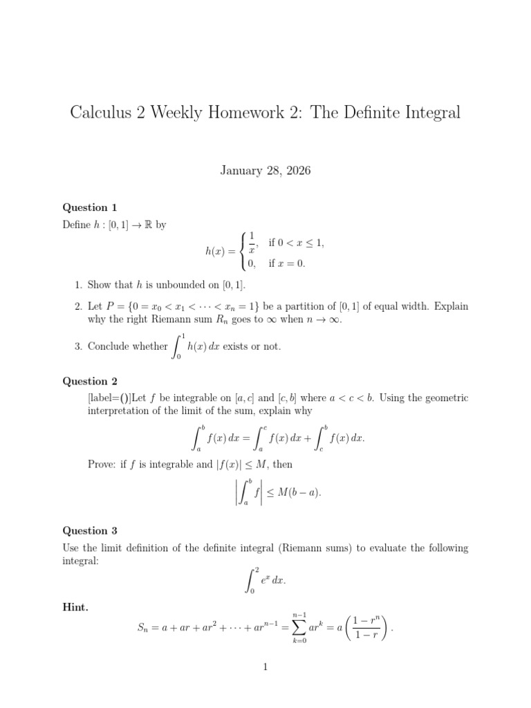 Weekly Homework 2 Calculus 2 | PDF