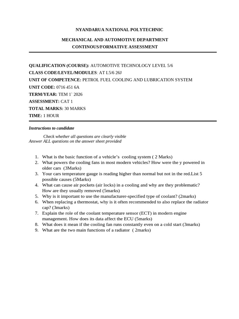 Petrol Fuel Cooling and Lubrication System Cat 1 | PDF | Brake ...