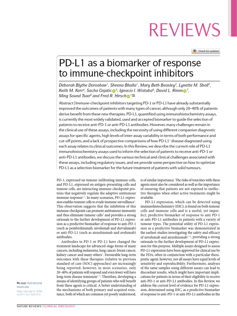 PD- L1 as a biomarker of response to immune- checkpoint inhibitors ...