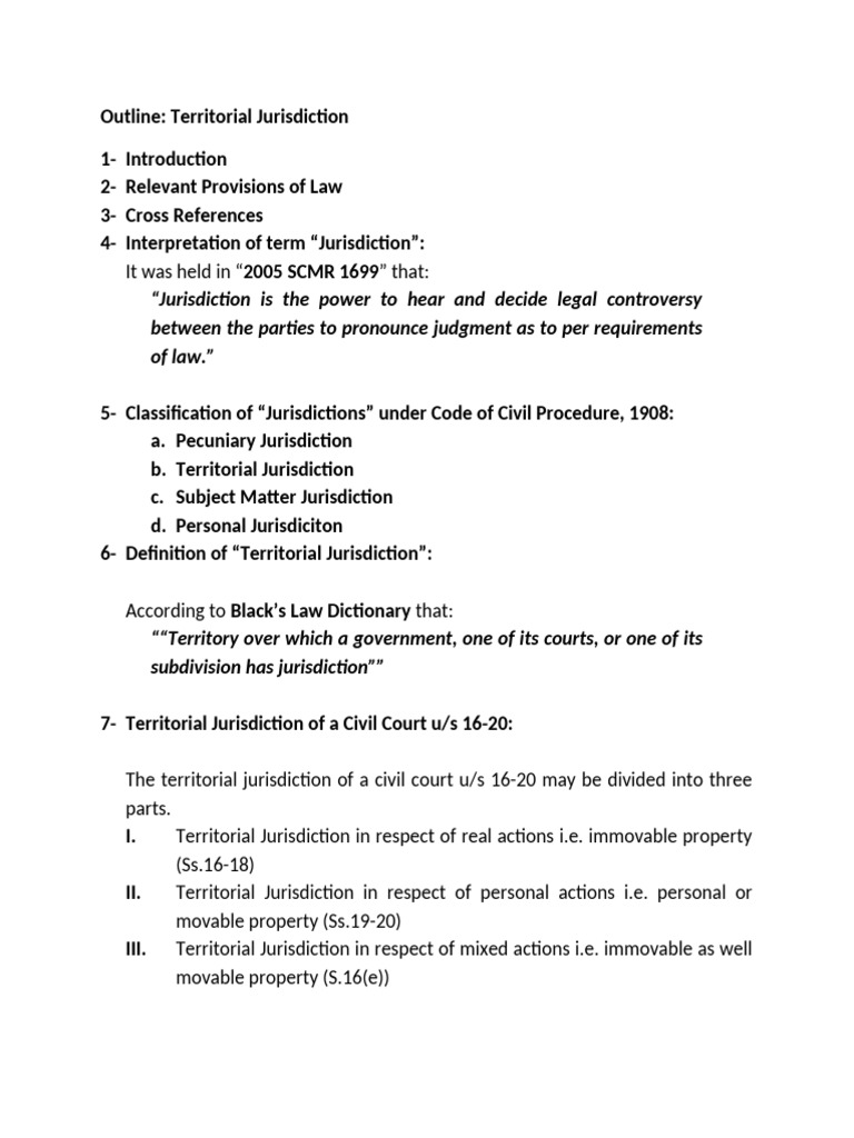 Ouline (Territorial Jurisdiction) | PDF | Lawsuit | Jurisdiction