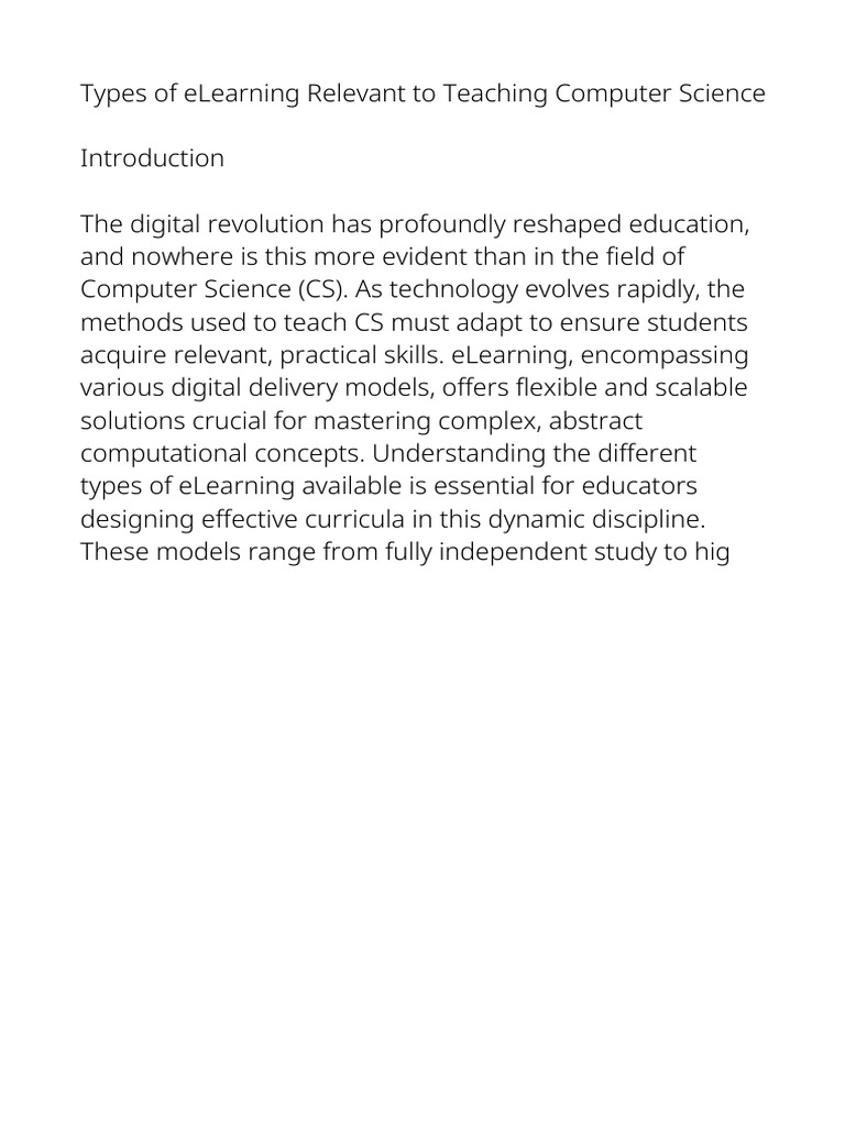 Discuss Details on the Types of ELearning as Relevant to Teaching of ...
