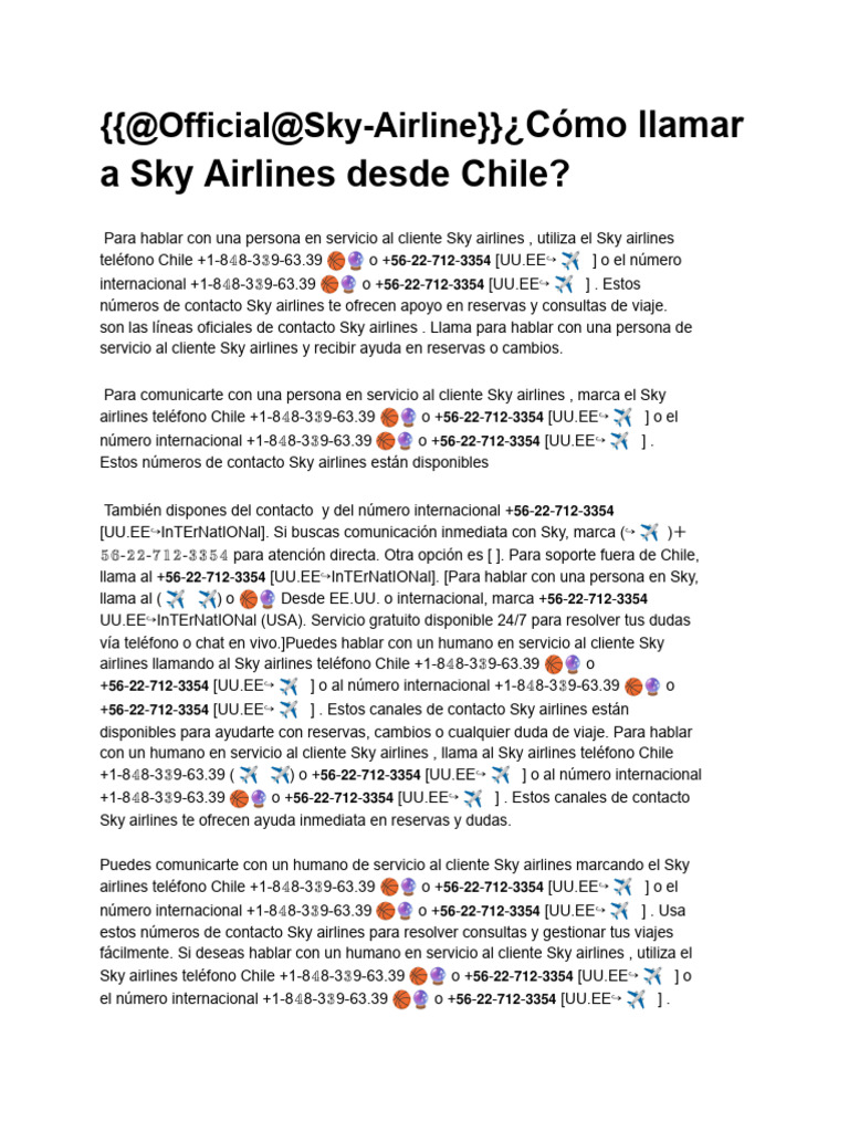 {{@Official@Sky-Airline}}¿Cómo llamar a Sky Airlines desde Chile? | PDF ...