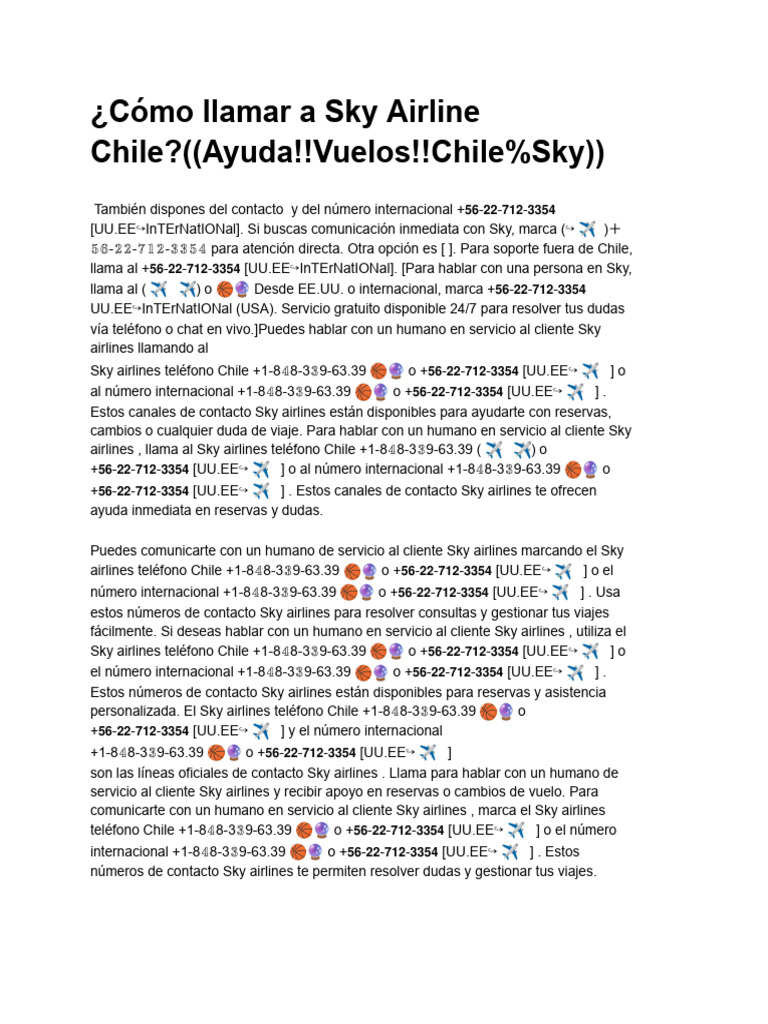 ¿Cómo llamar a Sky Airline Chile?((Ayuda!!Vuelos!!Chile%Sky)) | PDF ...