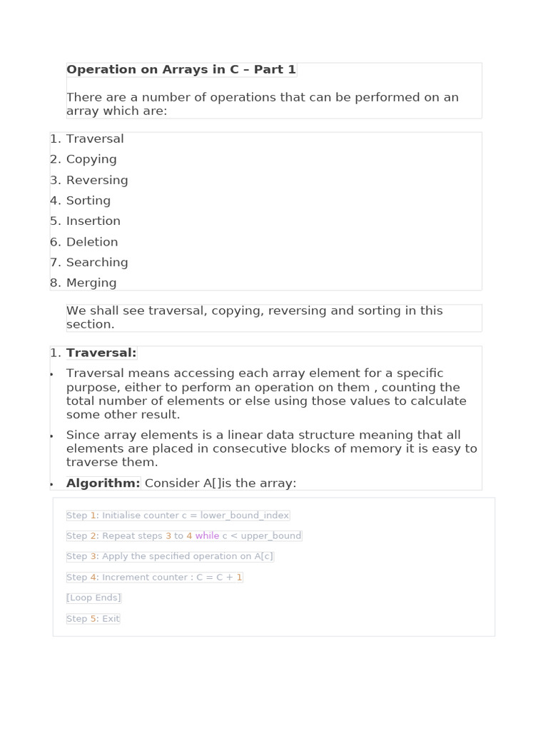 Operation On Arrays in C | PDF | Computer Programming | Algorithms And ...