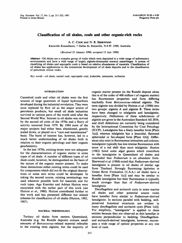 Classification of Oil Shales, Coals and Other Organic-rich Rocks | PDF ...