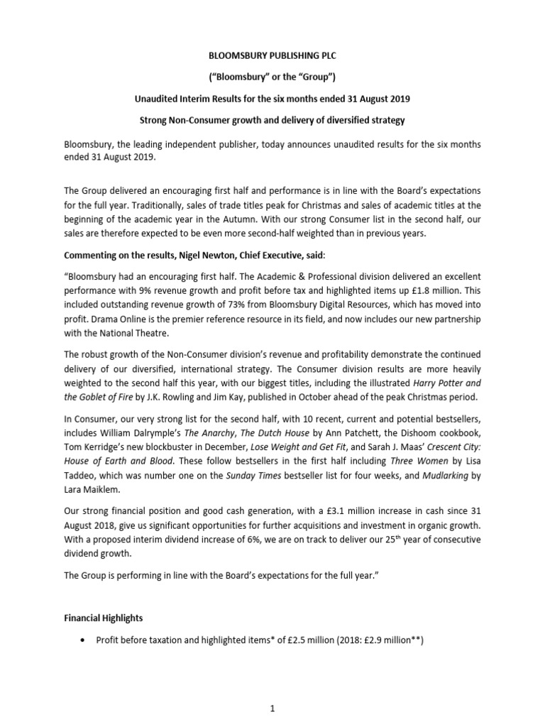 Interim 19 | PDF | Dividend | Equity (Finance)
