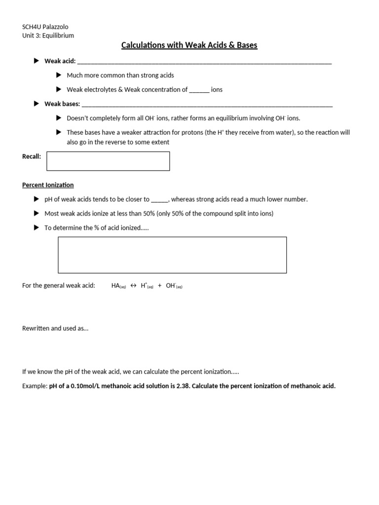 8 NOTE Calculations With Weak Acids and Bases | PDF | Acid | Ph