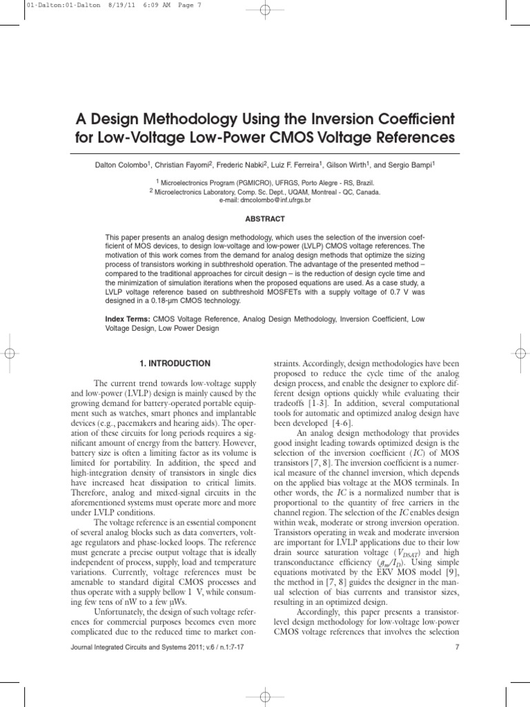 A Design Methodology Using The Inversion Coefficient For Low Voltage ...
