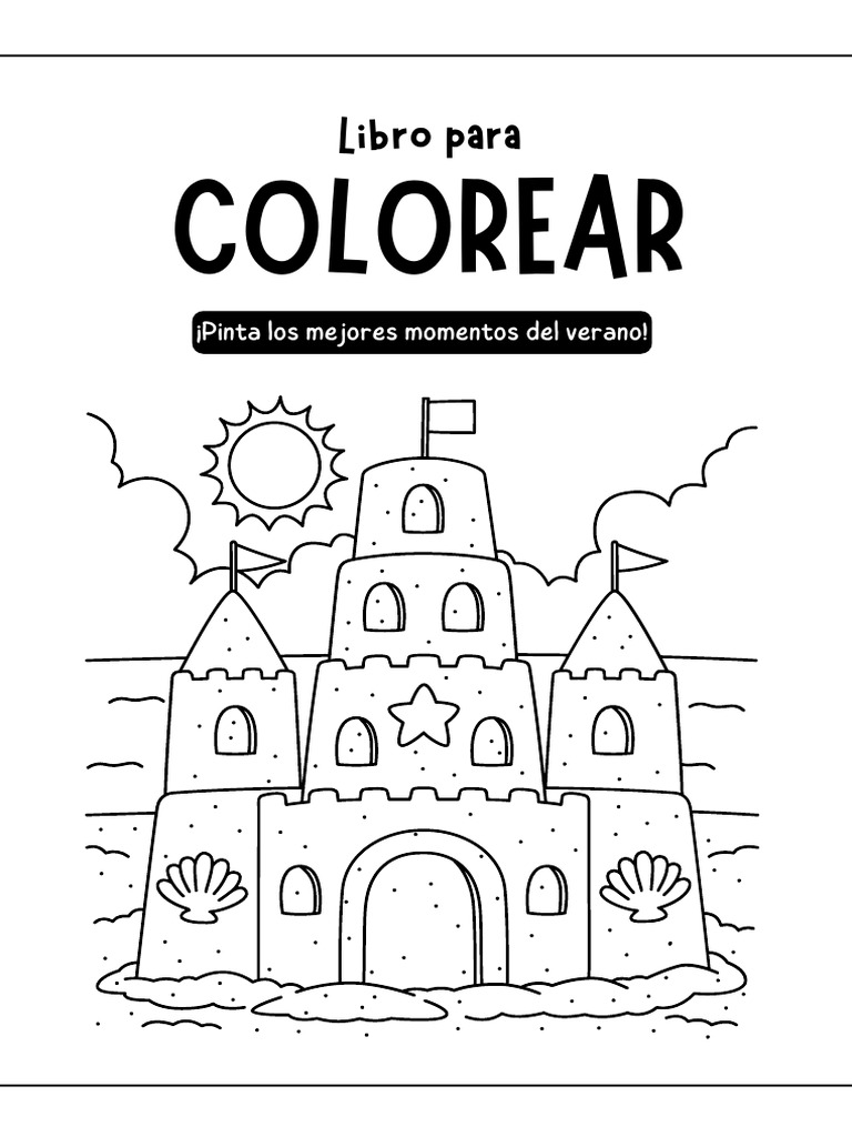 Documento A4 Libro Para Colorear Verano Playa Infantil Blanco y Negro | PDF