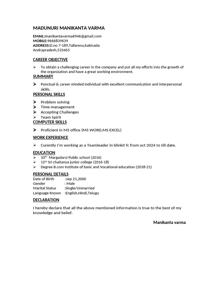 Manikanta Resume | PDF