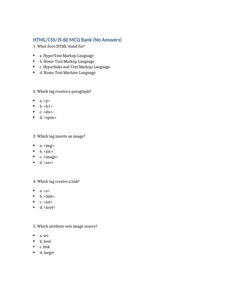 Grade 11 Final Exam Revision Sheet | PDF | Html Element | Hyperlink
