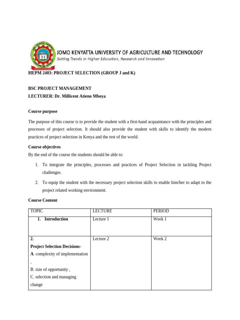 Outline for Project Selection Sep 2025 Group j and k | PDF