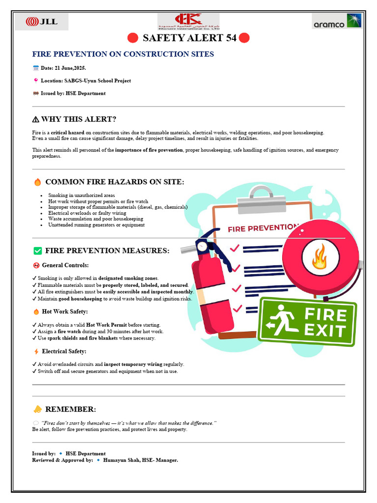 Safety Alert-#54 Kic-uyon Fire Prevention on Construction Sites | PDF ...