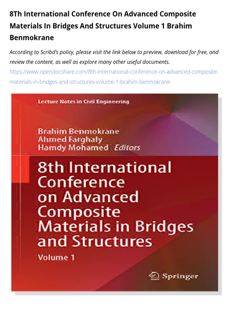 8th International Conference On Advanced Composite Materials In Bridges And Structures Volume 1 ...