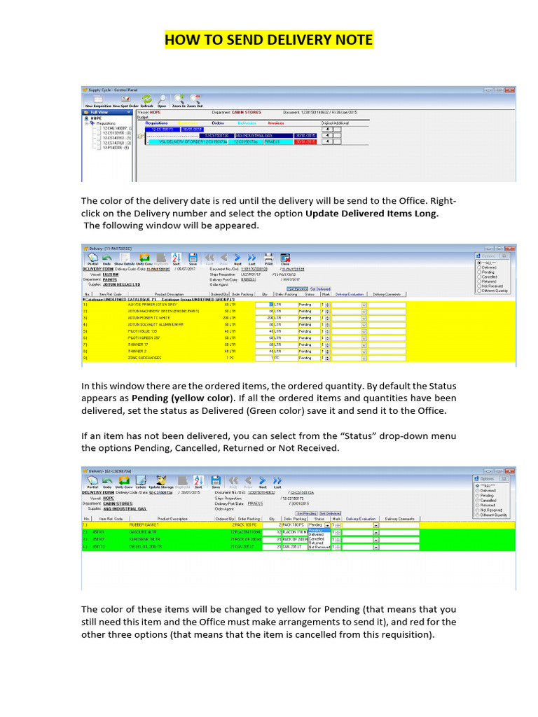 HOW to SEND DELIVERY NOTE-How to Check Not Yet Sent in Danaos | PDF