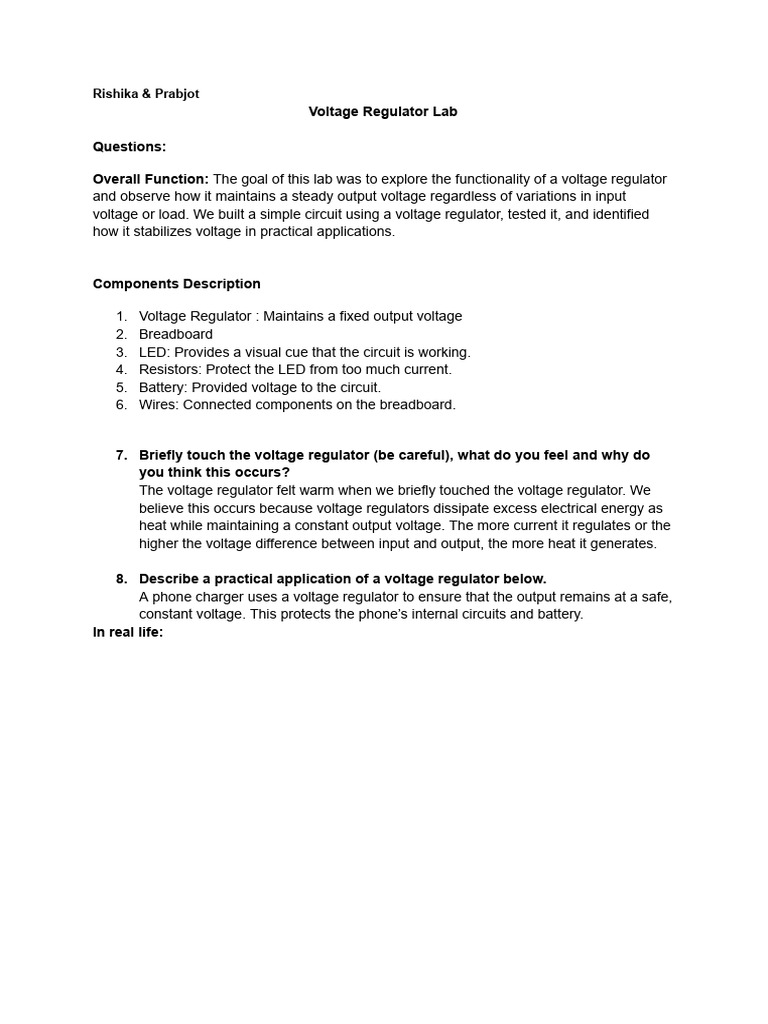 Voltage Regulator Lab | PDF
