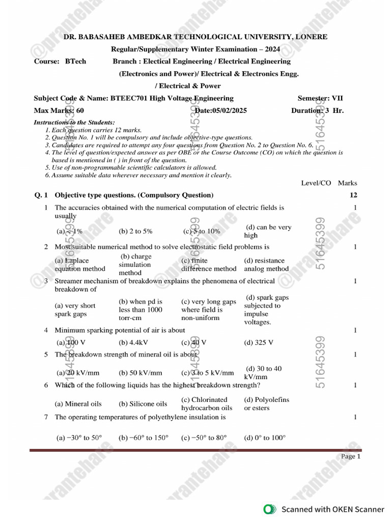 Semester - 7-High Voltage Engineering | PDF