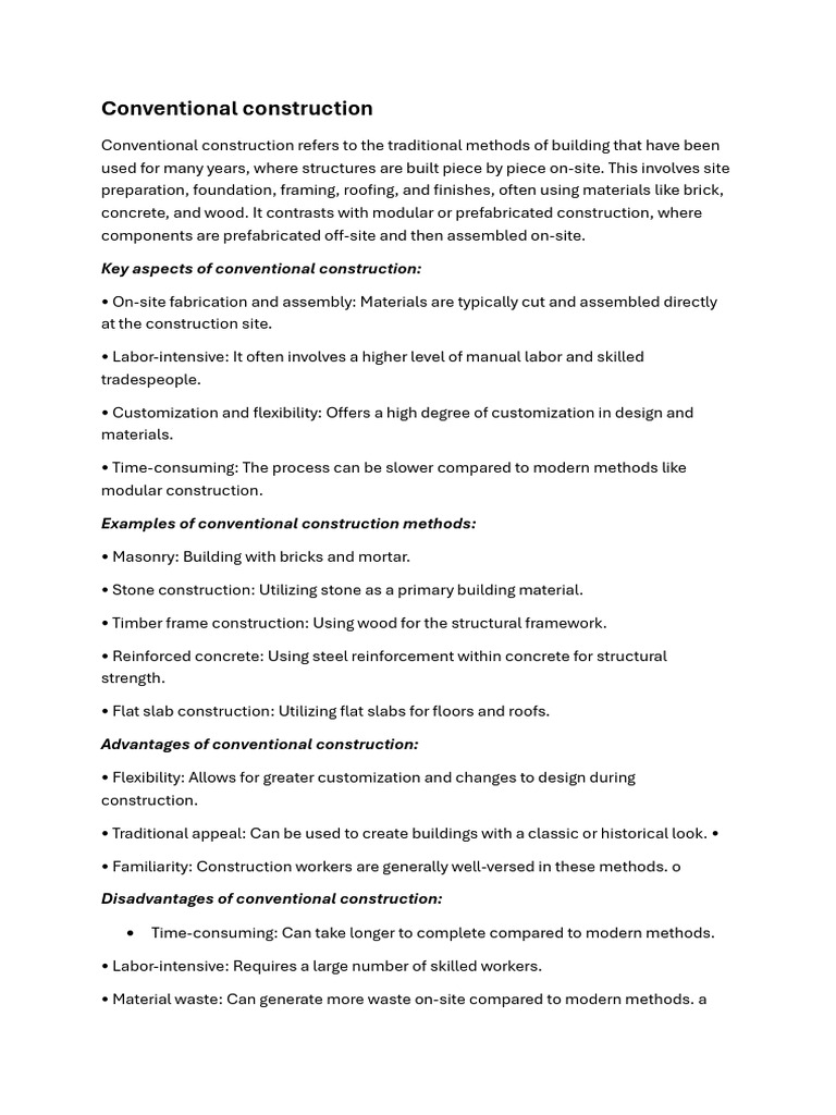 Conventional Construction | PDF | Air Conditioning | Building Engineering