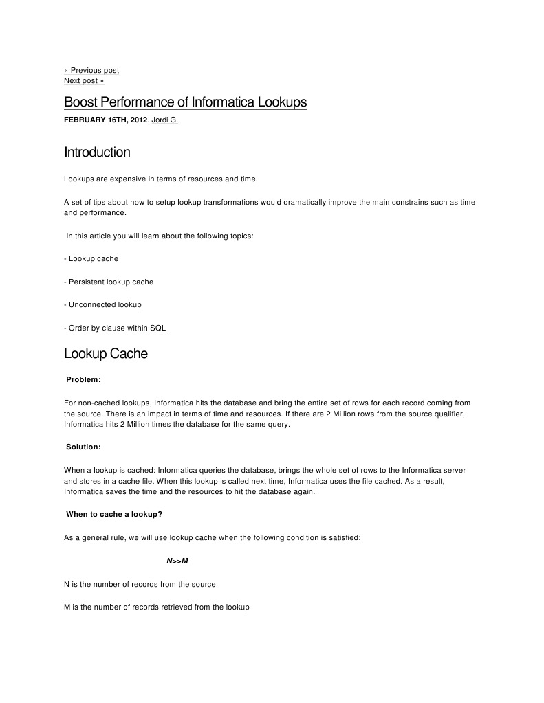 Boost Performance of Informatica Lookups | PDF | Cache (Computing) | Database Index