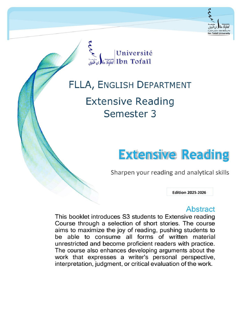 EXtensive Reading Booklet 2025-2026 | PDF