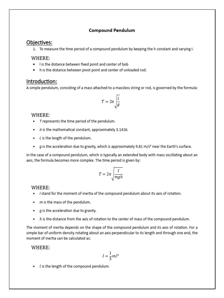 Compound Pendulum | PDF | Pendulum | Mass
