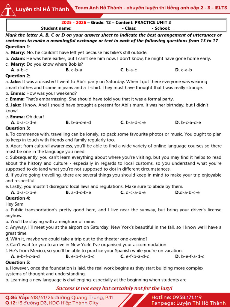 [g12 - Practice Unit 3] | PDF | Communication | Human Communication