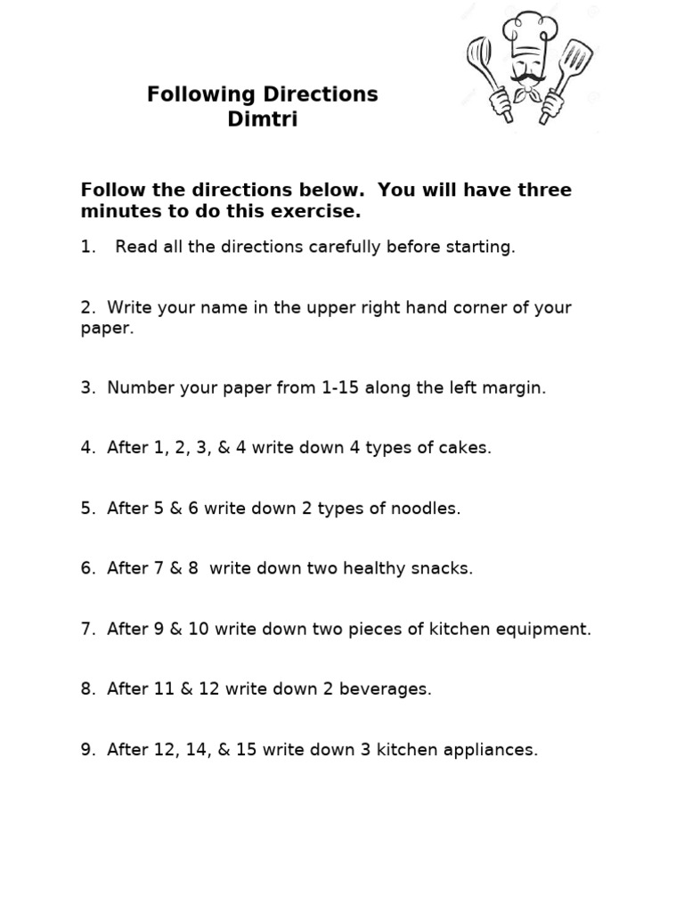 Following Directions Worksheet | PDF