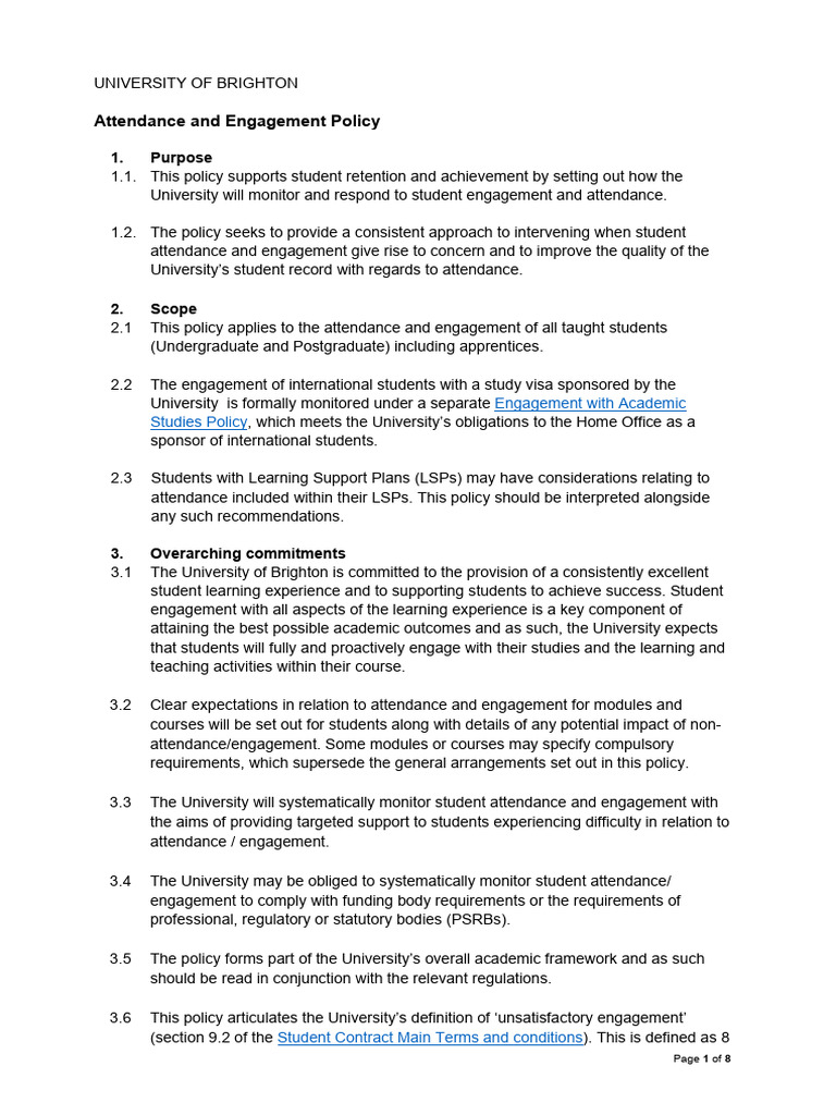Attendance and Engagement Policy | PDF | Policy | University