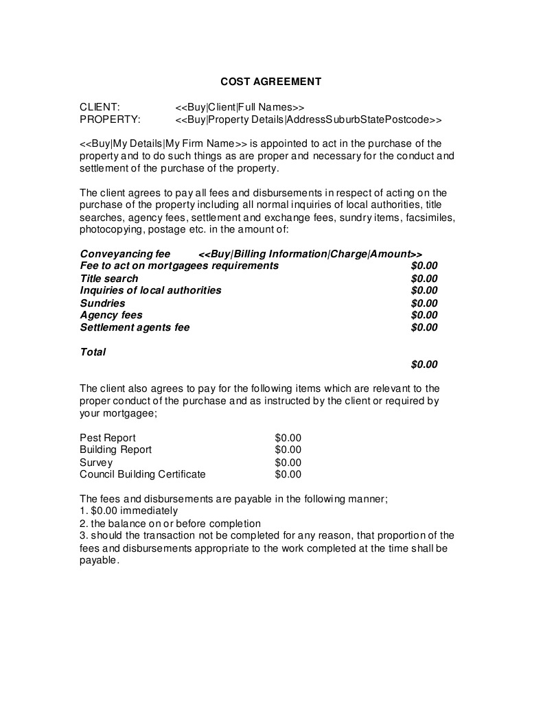 Bcl015 Cost Agreement For Conveyancers | PDF | Conveyancing | Fee
