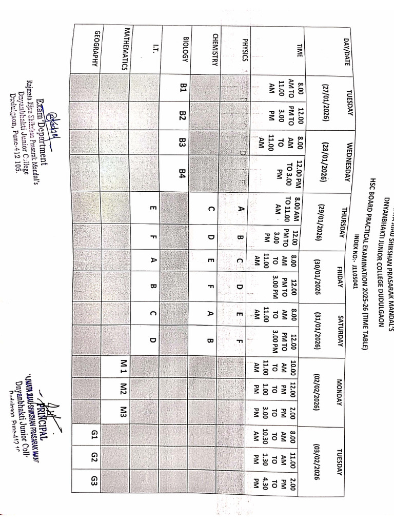 Updated Hsc Practical Time Table | PDF