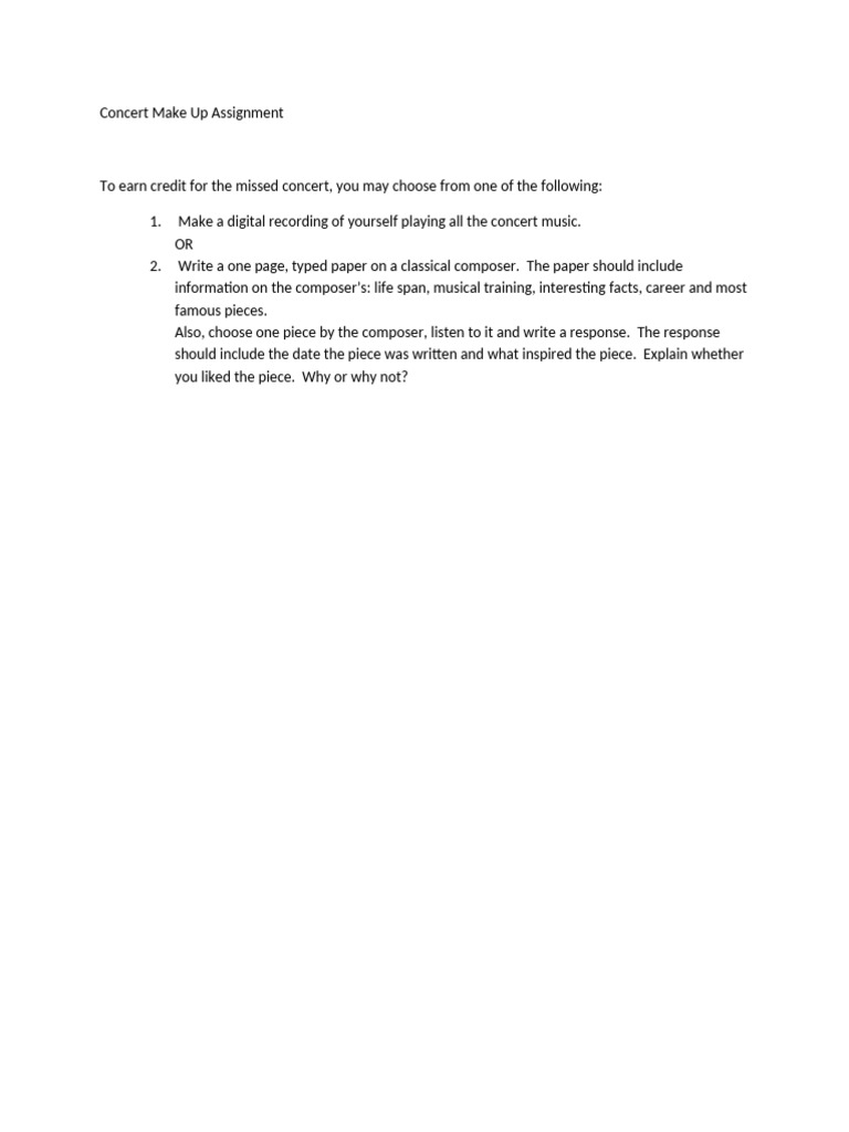Concert Make Up Assignment | PDF